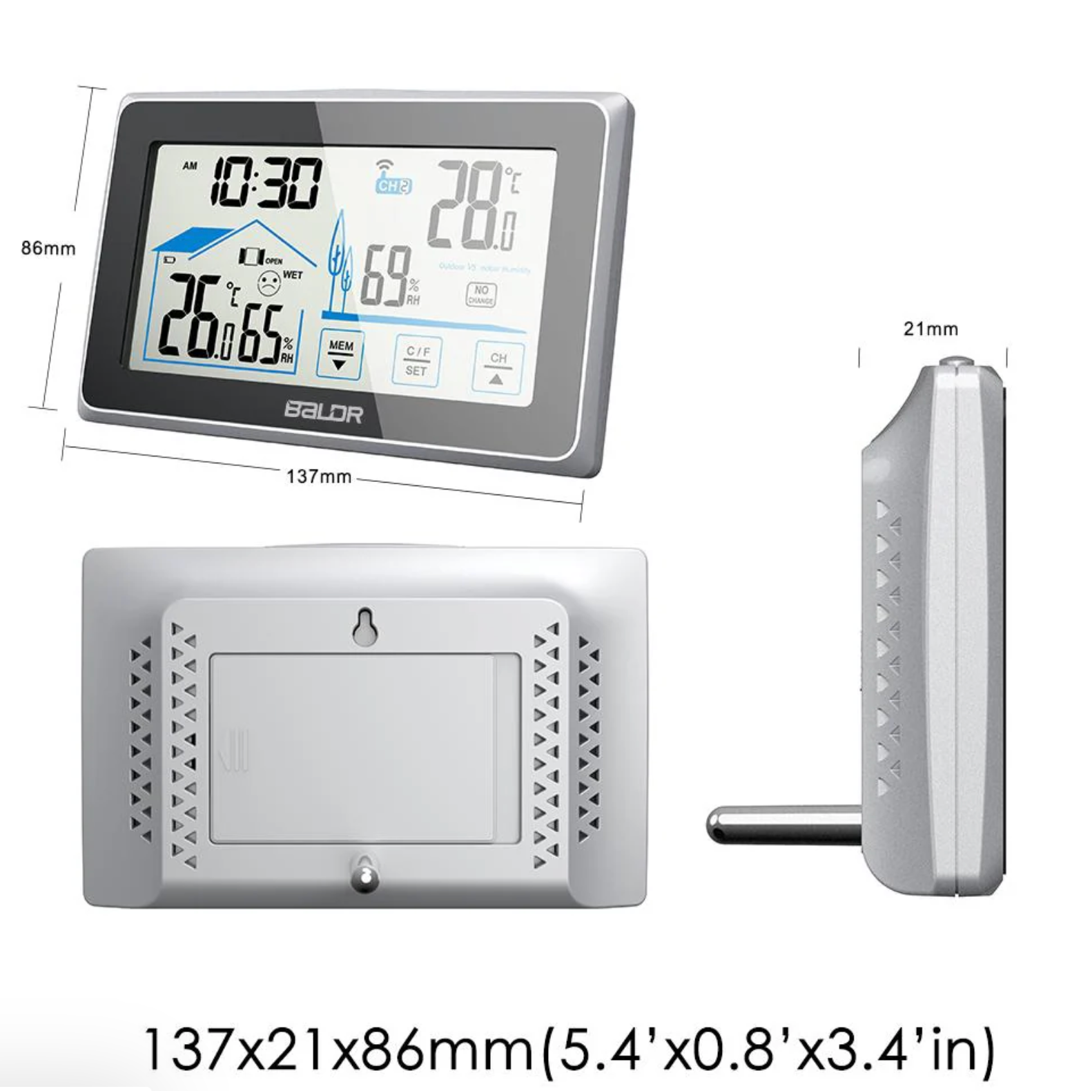 Baldr Wireless Hygrometer/Thermometer with Remote Outdoor Sensor ...