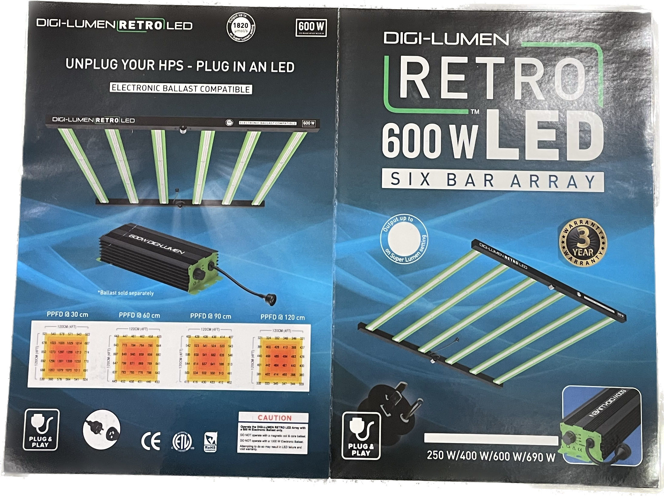 Digi-Lumen Array Full Spectrum 6 Bar LED 600W with PWM Digital e ...