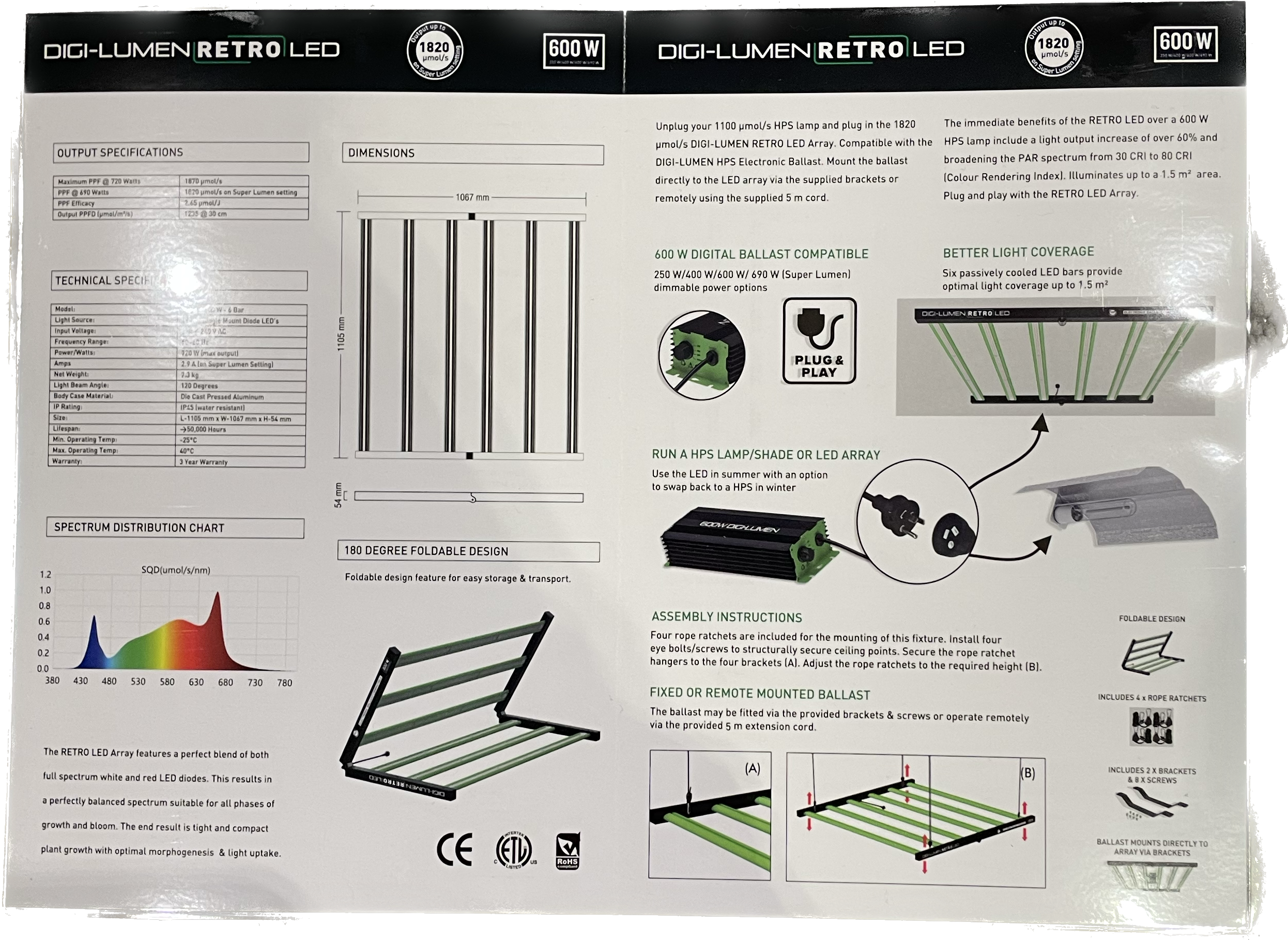 Digi-Lumen Array Full Spectrum 6 Bar LED 600W with PWM Digital e ...